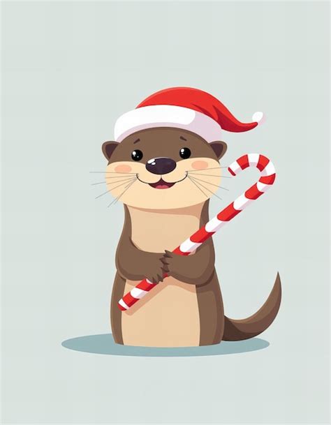A Cartoon Illustration Of A Beaver Wearing A Santa Hat And Holding A