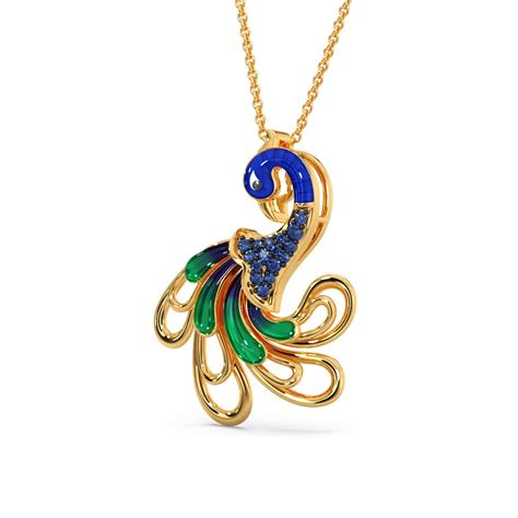 Fluid Enamel Peacock Gold And Gemstone Pendant Candere By Kalyan Jewellers