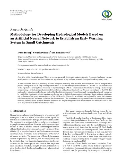 Pdf Methodology For Developing Hydrological Models Based On An Artificial Neural Network To