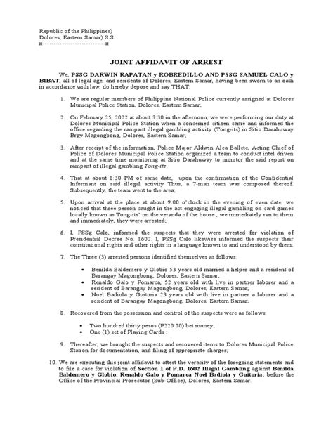 Affidavit Of Arrest Pd 1602 Pdf Affidavit Justice