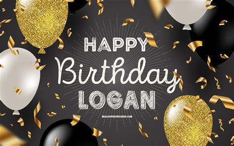 Download 4k Happy Birthday Logan Black Golden Birthday Background