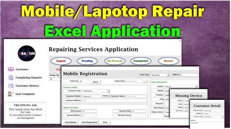 Mobile Repairing Services Software Using Excel Vba Excel Application