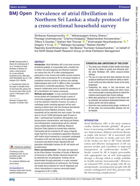 Pdf Prevalence Of Atrial Fibrillation In Northern Sri Lanka A Study