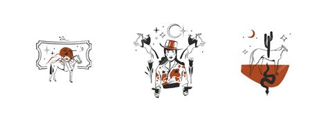 手描きの抽象的なベクトル グラフィック クリップアート イラスト ロゴ セット組成ワイルド ウエスタン デザイン コンセプトボヘミアン野生の西