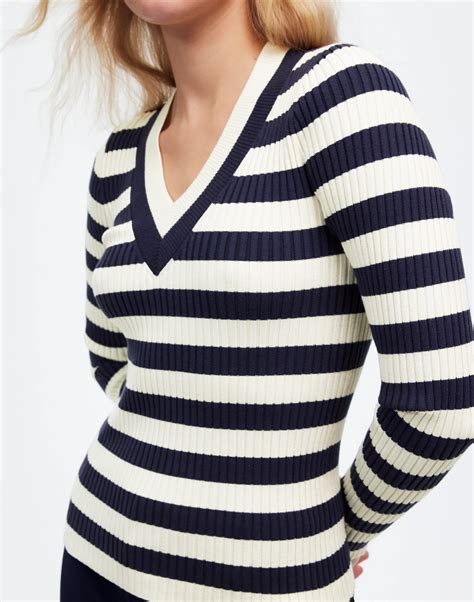 V Neck Sweater In Stripe Madewell