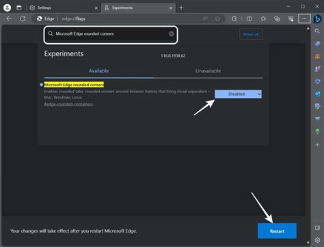 Remove Rounded Borders Around Webpages In Microsoft Edge