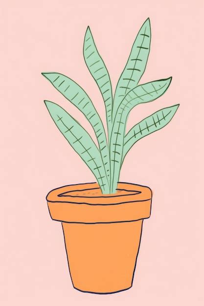 Houseplant Drawing Leaf Flowerpot Premium Ai Generated Image