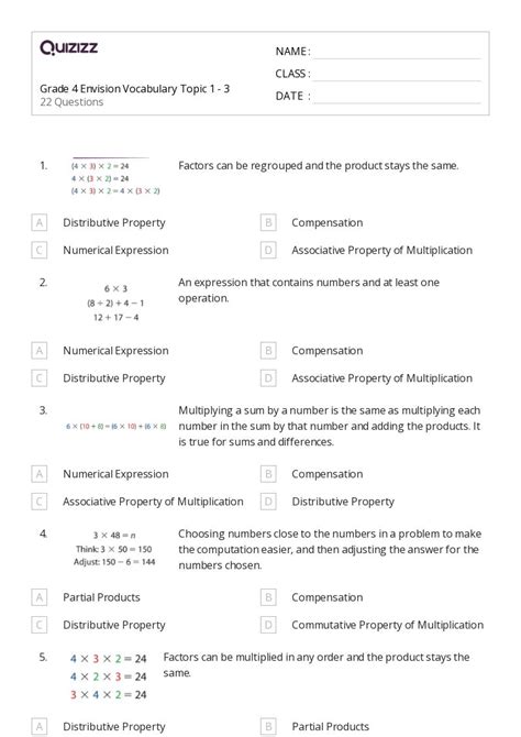 50 Associative Property Of Multiplication Worksheets For 4th Class On