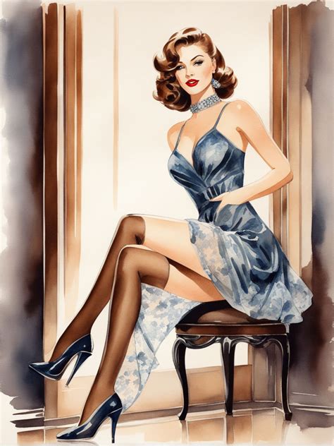 Watercolor Drawing Retro Style Fashionista Pin Up By Aklumensa On