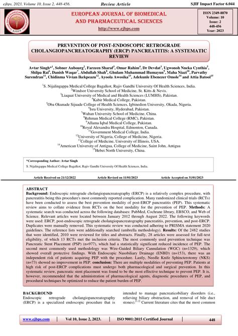 Pdf Prevention Of Post Endoscopic Retrograde Cholangiopancreatography Ercp Pancreatitis A