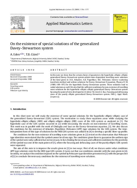 Pdf On The Existence Of Special Solutions Of The Generalized Daveystewartson System
