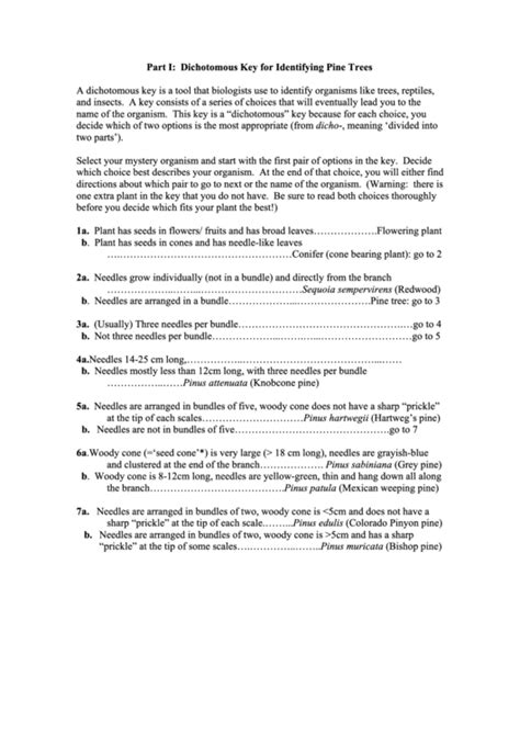 Part I Dichotomous Key For Identifying Pine Trees Printable Pdf Download