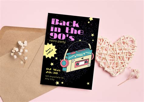 Editable 90s Birthday Party Invitation Back To The 90s Neon Party Glow