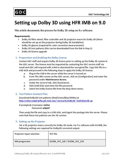 Gdc Setting Up Dolby 3d Using Software 9x V4 Pdf Stereoscopy Server Computing