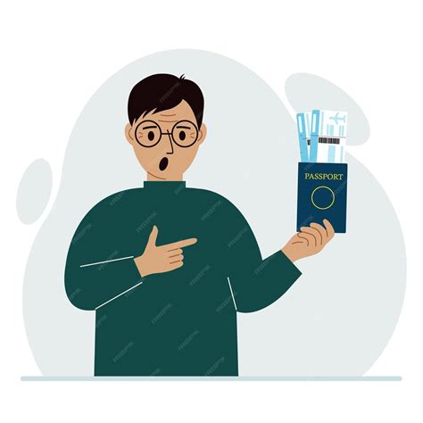 Premium Vector A Man Holds A Passport With Air Tickets The Man Shows