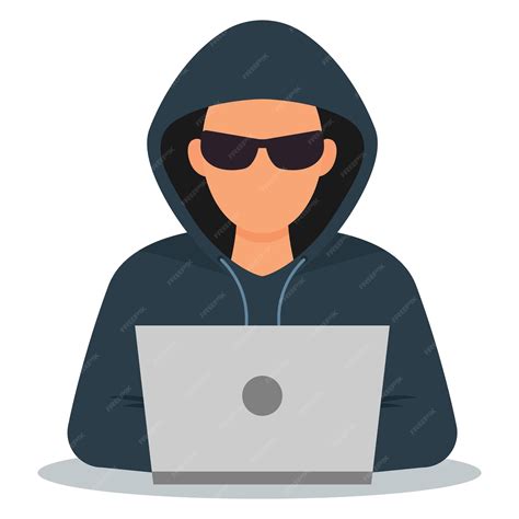 Premium Vector Hacker In Black Glasses With A Laptop Network Hacking