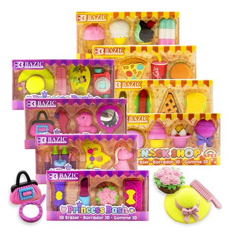 Bazic 3d Erasers Set Assorted Food And Princess Dress Up Mini Pencil