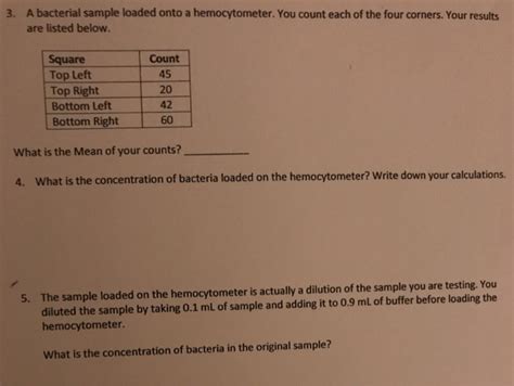 Solved A Bacterial Sample Loaded Onto A Hemocytometeryou
