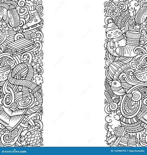 Doodles De Dibujos Animados Dibujos De Tarjetas Horizontales De