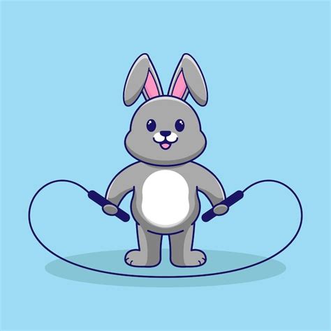 Illustration Plate De Vecteur De Corde à Sauter De Lapin Mignon Style