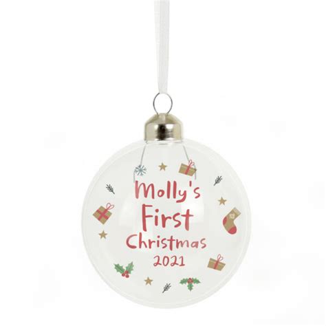 Personalised First Christmas Glass Bauble Celebration Of A Festive First