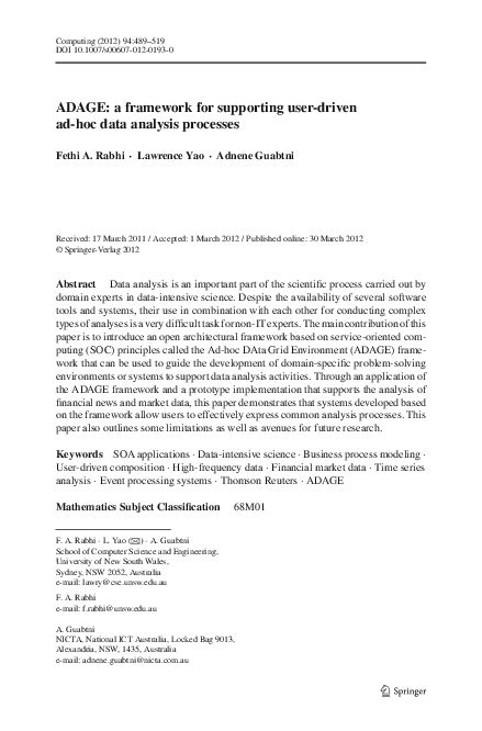 Pdf Adage A Framework For Supporting User Driven Ad Hoc Data