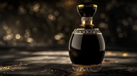 Luxurious And Classy Perfume Bottle In Black And Gold Premium Ai