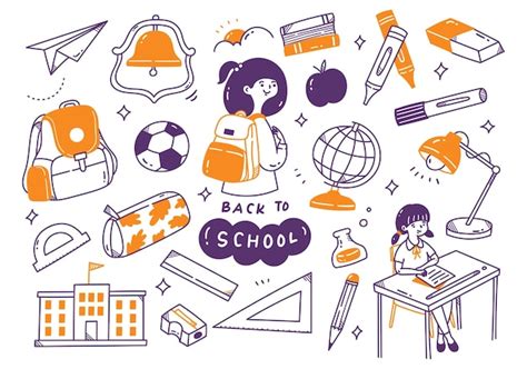 Retour à L And 39 école Ensemble De Doodle Vecteur Premium
