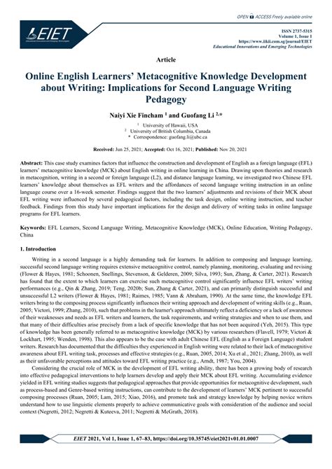 Pdf Online English Learners Metacognitive Knowledge Development About Writing Implications