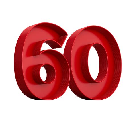 D Illustration Of Red Number Or Sixty Inner Shadow Png