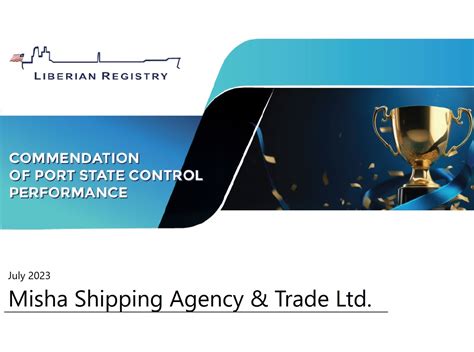 Commendation Of Port State Control Performance Misha Shipping Agency