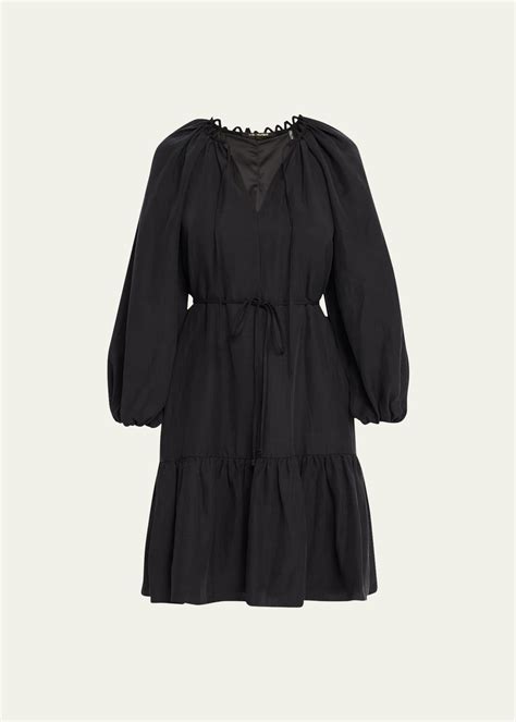 Kobi Halperin Ruby Blouson Sleeve Keyhole Linen Midi Dress Bergdorf