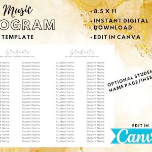 Music Program TEMPLATE Instant Digital Download Edit In Canva Choir Band Orchestra Piano