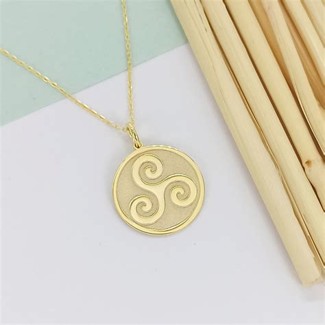 14k Solid Gold Celtic Triskelion Necklace Personalized Celtic Triskele
