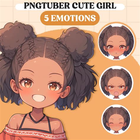 Pngtuber Model Cute Black Girl Pngtuber Premade Model Afro Chibi