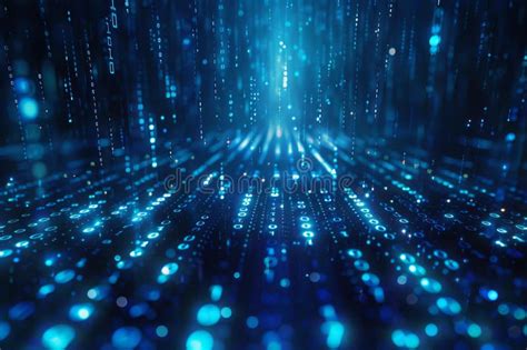 Digital Artwork Of Blue Binary Code Falling On A Dark Background