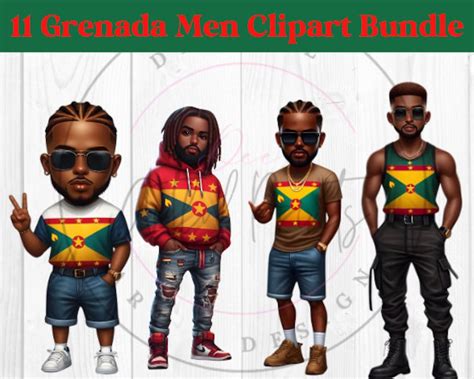 Grenada Men Clipart Bundle Grenadian Man Caribbean Flag Black Man