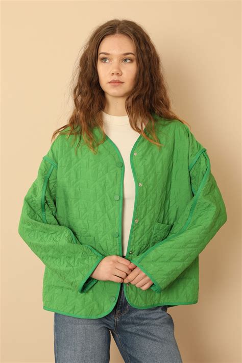 Jakar Fabric Oversize Women Jacket Green Kaktüs Moda