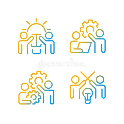 Successful Teamwork Gradient Linear Vector Icons Set Stock Vector