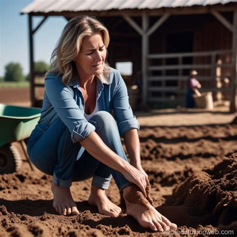 Pained Farm Worker Cleaning Dirty Bare Feet Stable Diffusion Online