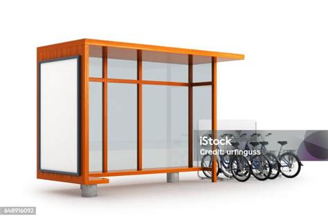 버스 정류장에서 빈 화이트 레이아웃입니다 버스 정류장 근처 주차는 자전거 3 차원 일러스트 레이 션 Bicycle Parking