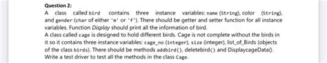 Solved Question 2 A Class Called Bird Contains Three