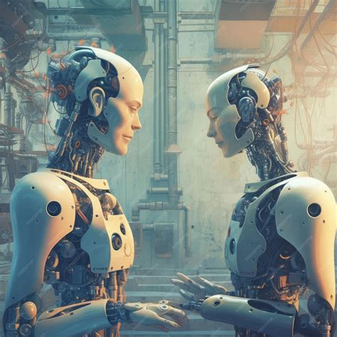 Premium Photo Talk To Ai Generation Robot Talking Between Human And