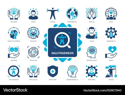 Salutogenesis Solid Icon Set Royalty Free Vector Image