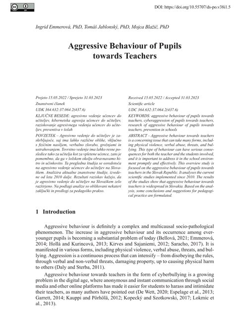 Pdf Aggresive Behaviour Of Pupils Towards Teachers
