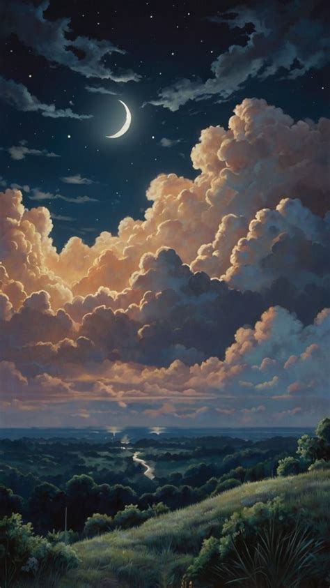 Moonlight Reflects Off Clouds At Night Nuvole Pittura Paisajes