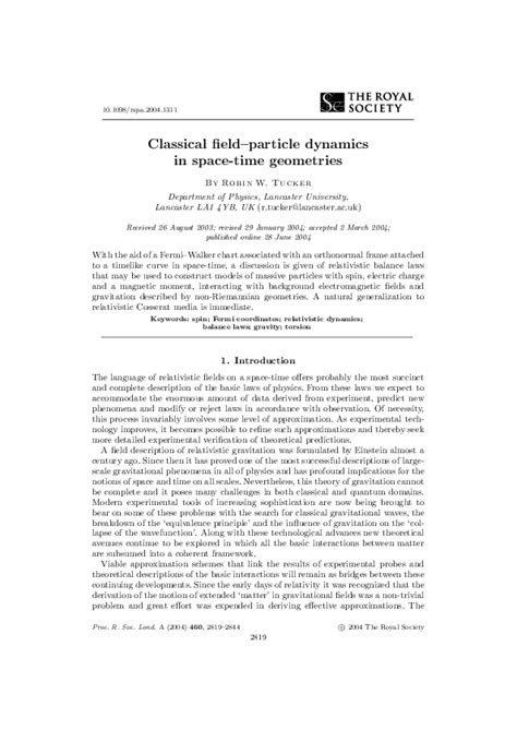 Pdf Classical Field Particle Dynamics In Space Time Geometries