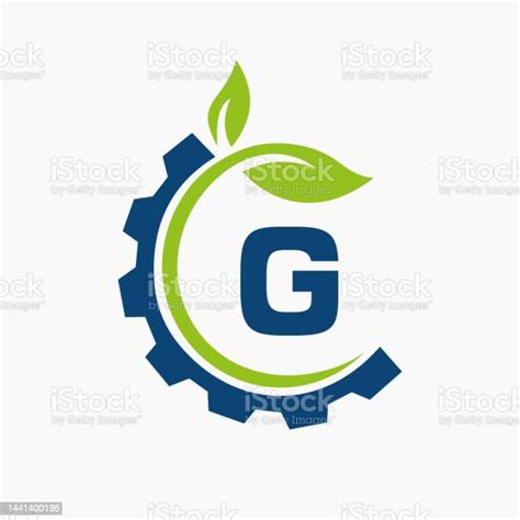 문자 G 기어 리프 로고 디자인 벡터 템플릿입니다 잎과 기어 기호 Bicycle Parking Station에 대한 스톡 벡터