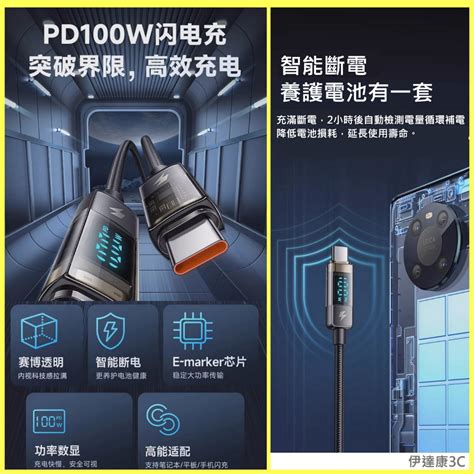 【台灣現貨】mcdodo 麥多多 數顯自動斷電 雙typec Pd100w 編線快充線 E Marker晶片 附綁帶 蝦皮購物