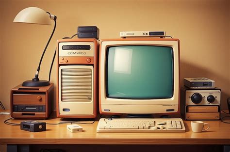 Premium Photo Retro Computer On Desk Arrangement